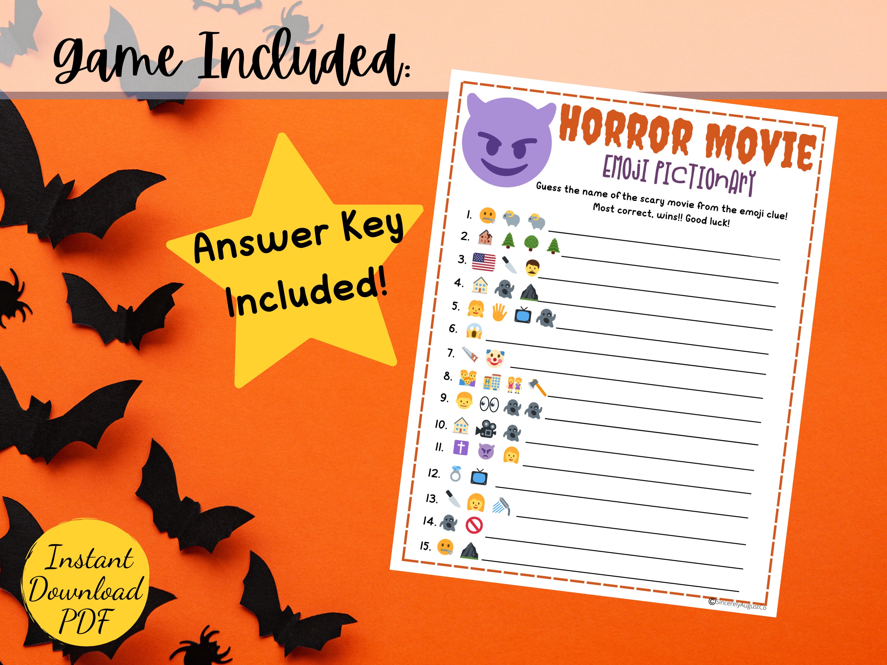 HORROR MOVIE EMOJI Pictionary Printable Halloween Party Game Halloween ...
