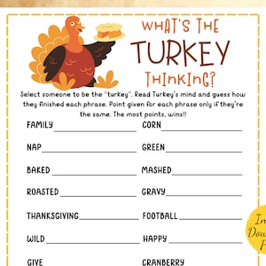 WHAT'S the TURKEY THINKING Thanksgiving Party Game - Etsy