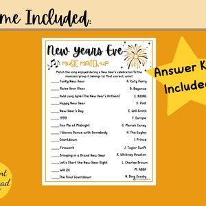 New Years Eve MUSIC MATCH Game New Years Eve Party Game Printable New ...