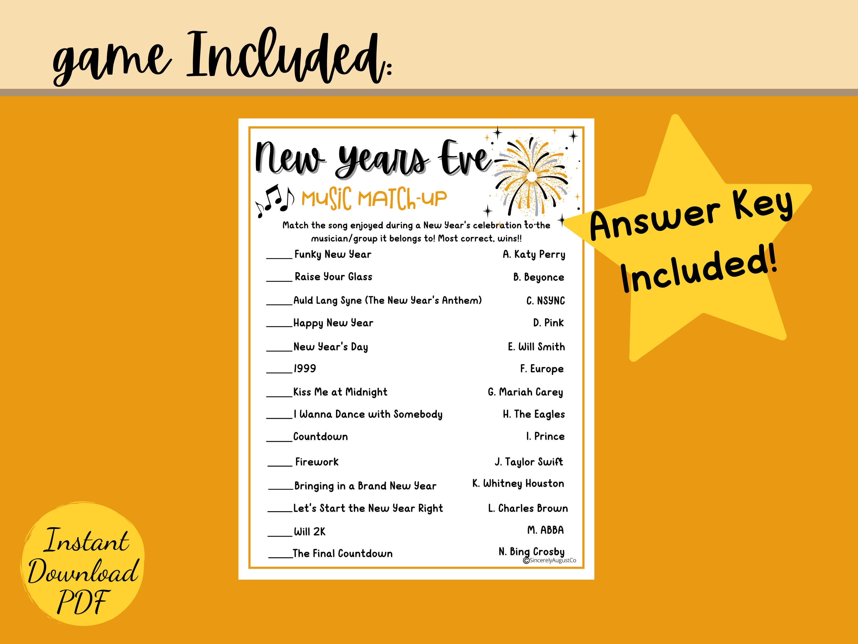 New Years Eve MUSIC MATCH Game New Years Eve Party Game Printable New ...