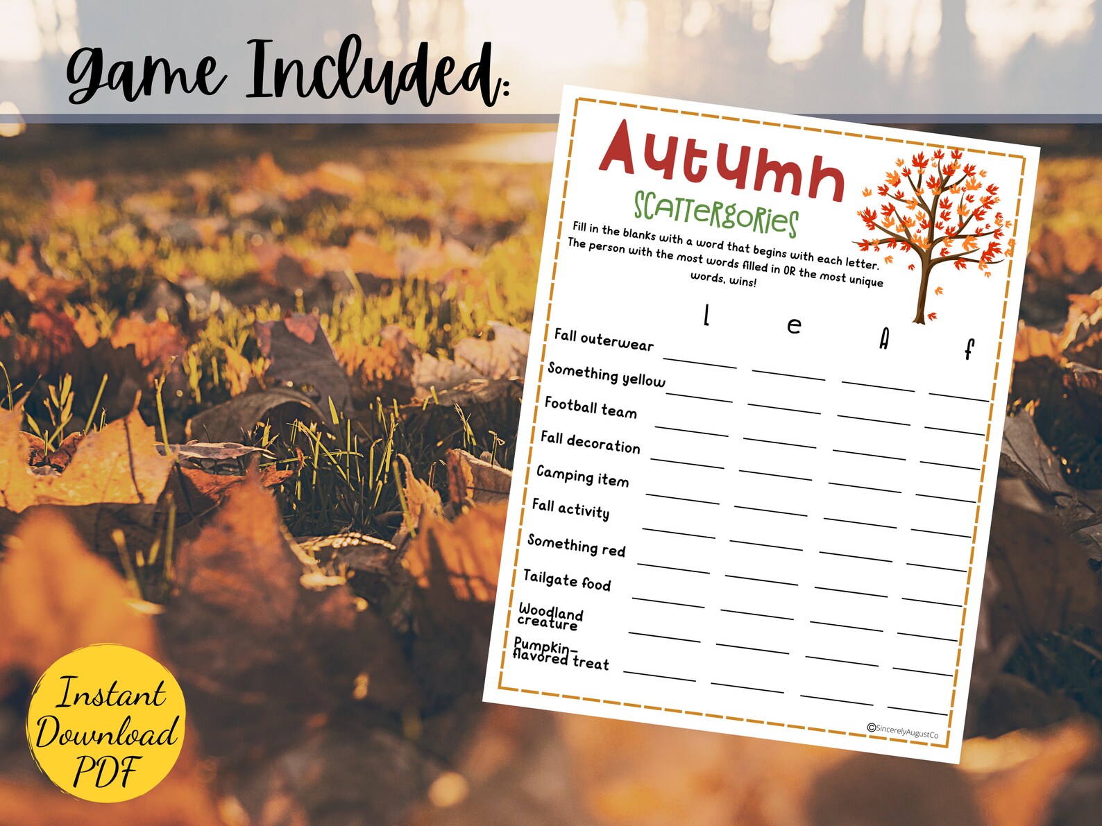 SCATTERGORIES Fall Game Printable Autumn Party Game - Etsy