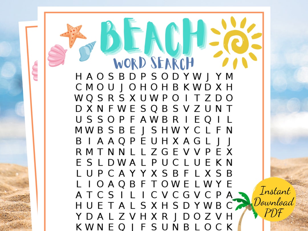 Beach Day WORD SEARCH Beach Party Game Printable Beach Day Activity ...