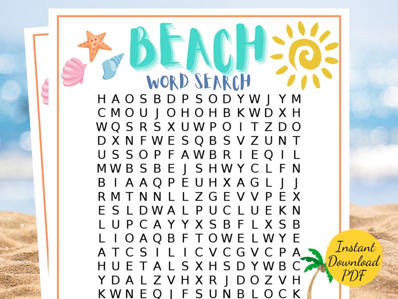 Beach Day WORD SEARCH Beach Party Game Printable Beach Day Activity ...