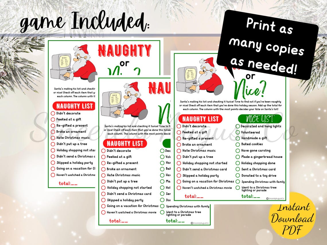 NAUGHTY OR NICE Christmas Game - Christmas Party Game - Printable ...