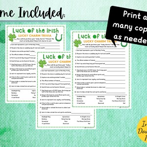LUCK of the IRISH Game St. Patrick's Day Party Game Printable St ...