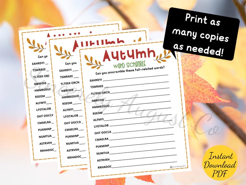 Fall WORD SCRAMBLE Game: Autumn Party Activity (digital Download) - Etsy