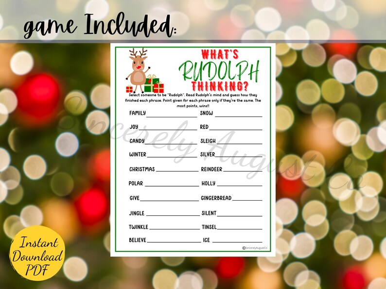 WHAT’S RUDOLPH THINKING Christmas Game: Printable Finish the Phrase ...