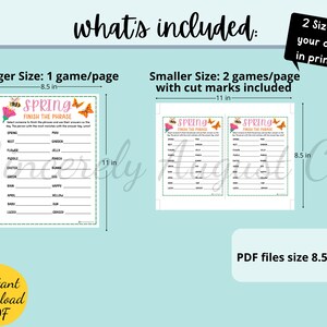 Spring FINISH the PHRASE Game: Printable Party Activity (PDF) - Etsy