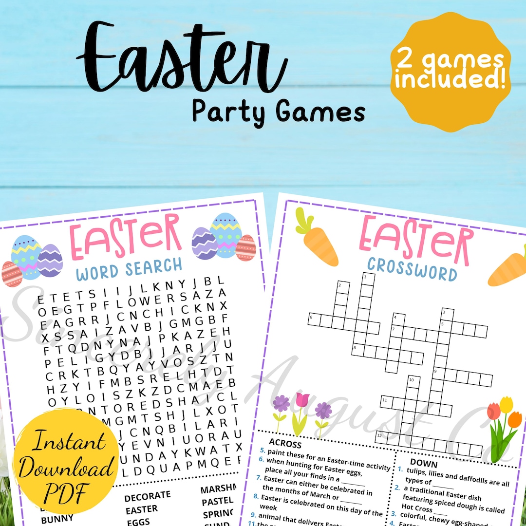 Easter WORD SEARCH - Easter CROSSWORD - Easter Party Games - Printable ...
