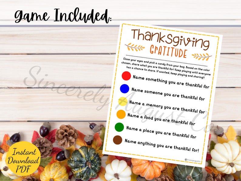 Thanksgiving GRATITUDE Candy Game: Printable Party Activity (PDF) - Etsy