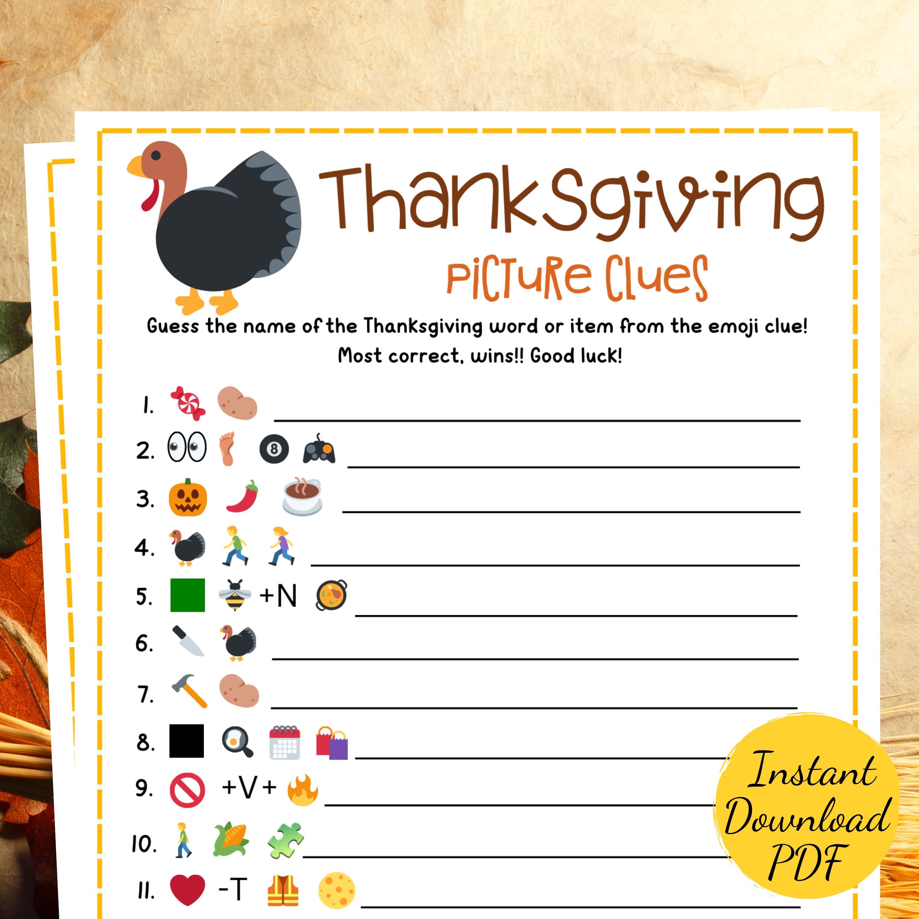 Thanksgiving PICTURE CLUES Game: Printable Emoji Pictionary (PDF) - Etsy