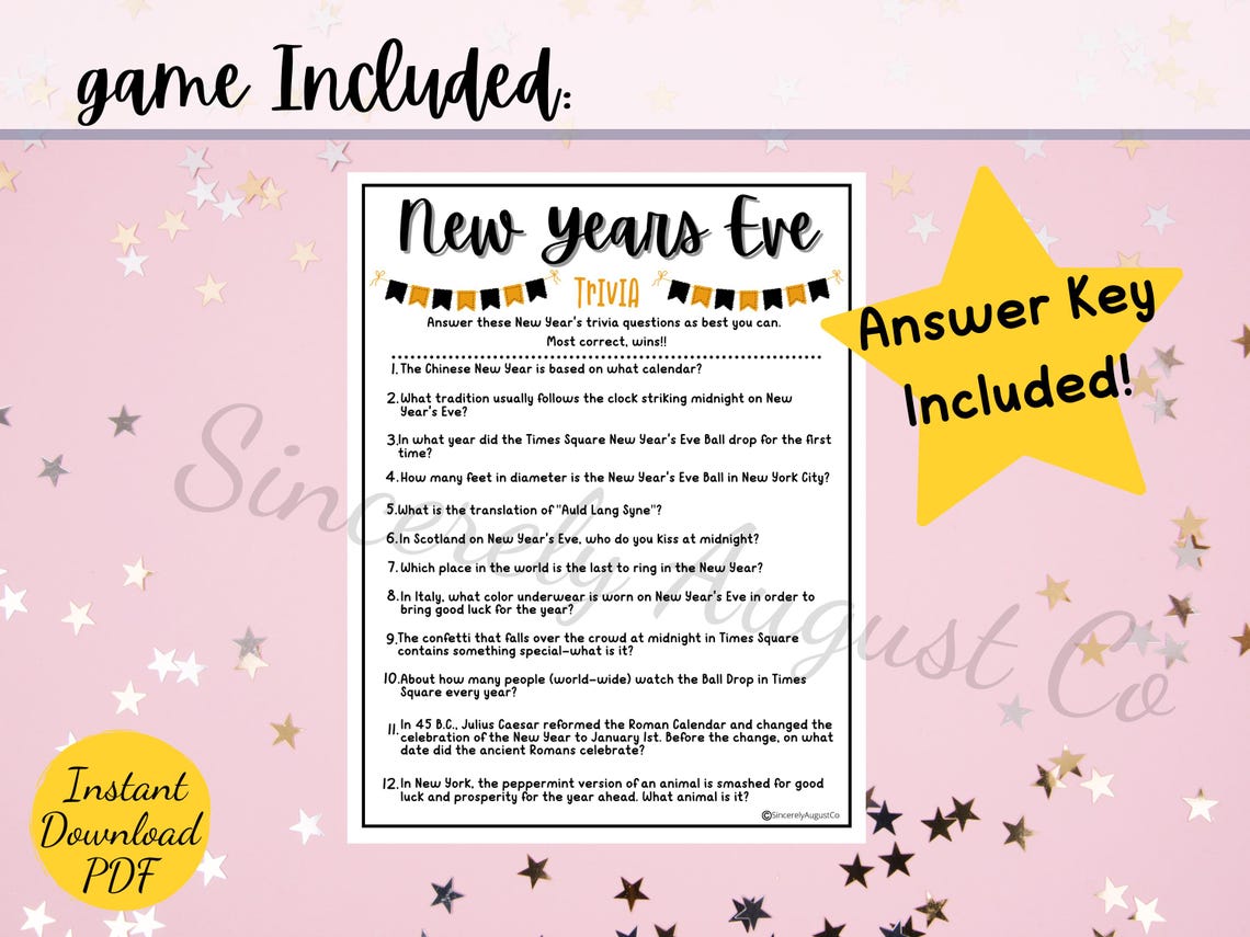 New Years Eve TRIVIA Game - New Years Eve Party Game - Printable New ...
