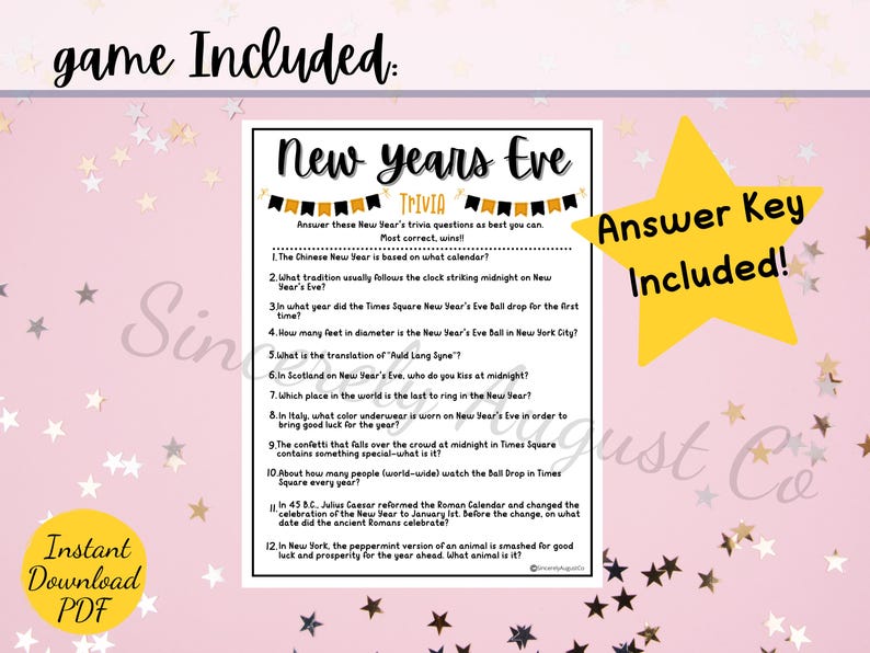 New Years Eve TRIVIA Game - New Years Eve Party Game - Printable New ...