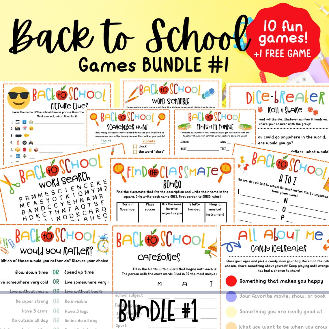 Back to School Games BUNDLE #1: Icebreaker Activities (digital Download ...