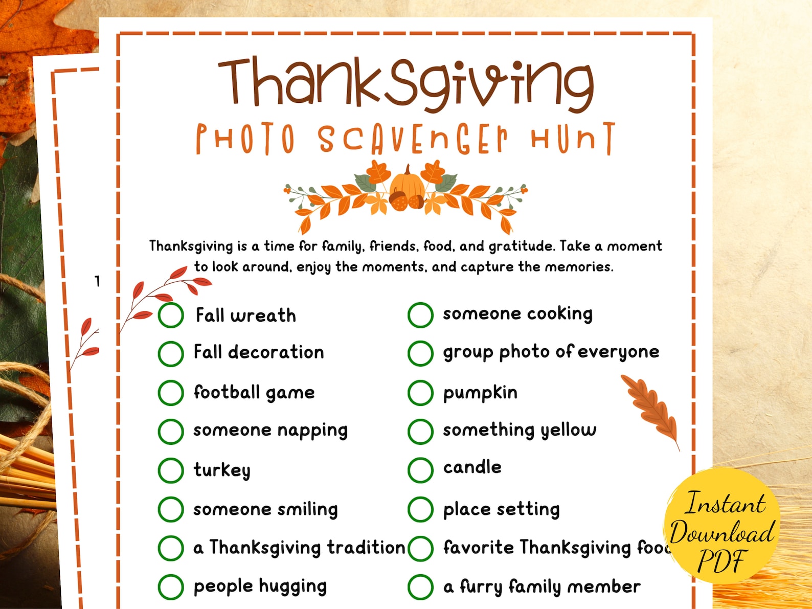 Thanksgiving PHOTO SCAVENGER HUNT Printable Thanksgiving Party Game ...