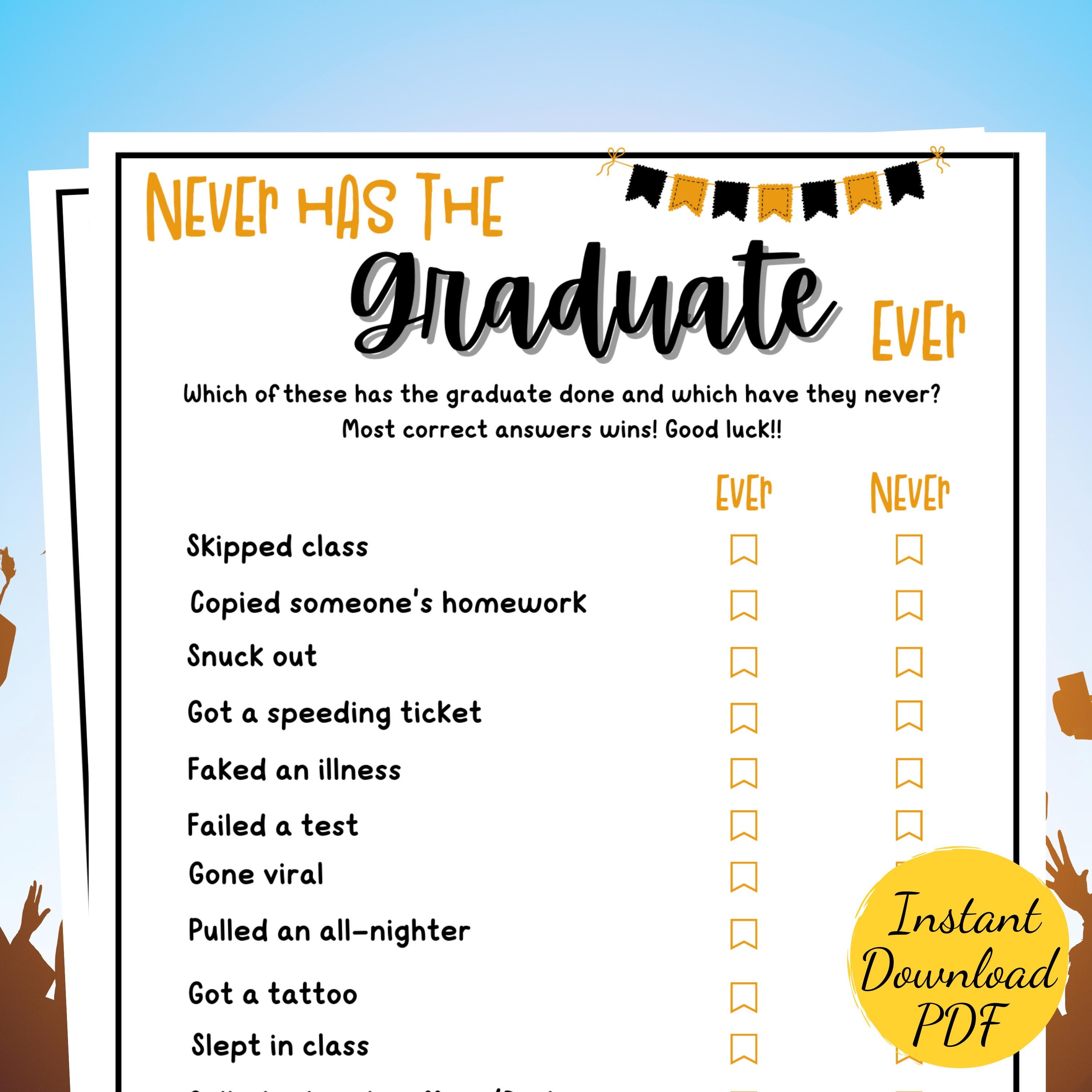 Never Has the Graduate Ever Game: Graduation Party (printable) - Etsy