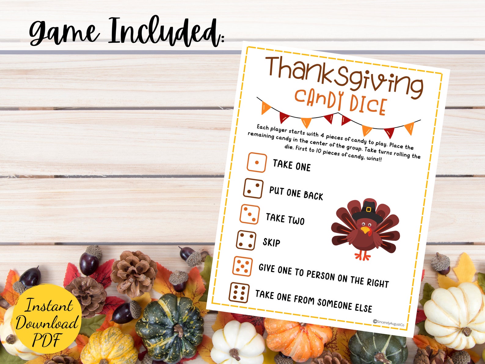 Thanksgiving CANDY DICE Thanksgiving Party Game Printable Thanksgiving ...