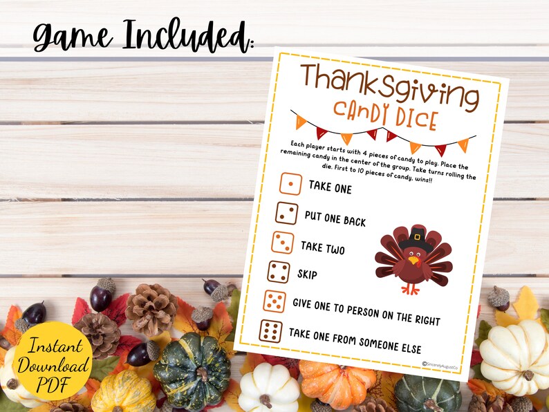 Thanksgiving CANDY DICE Thanksgiving Party Game Printable Thanksgiving ...