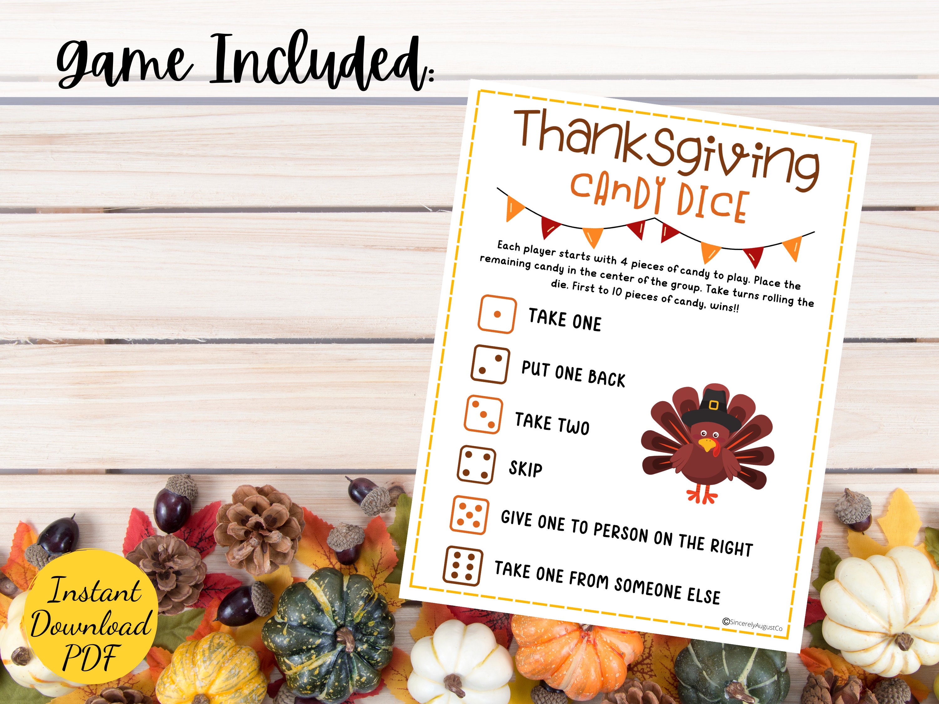 Thanksgiving CANDY DICE Thanksgiving Party Game Printable Thanksgiving ...
