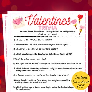 Valentines Day TRIVIA Game - Valentines Day Party Game - Printable ...