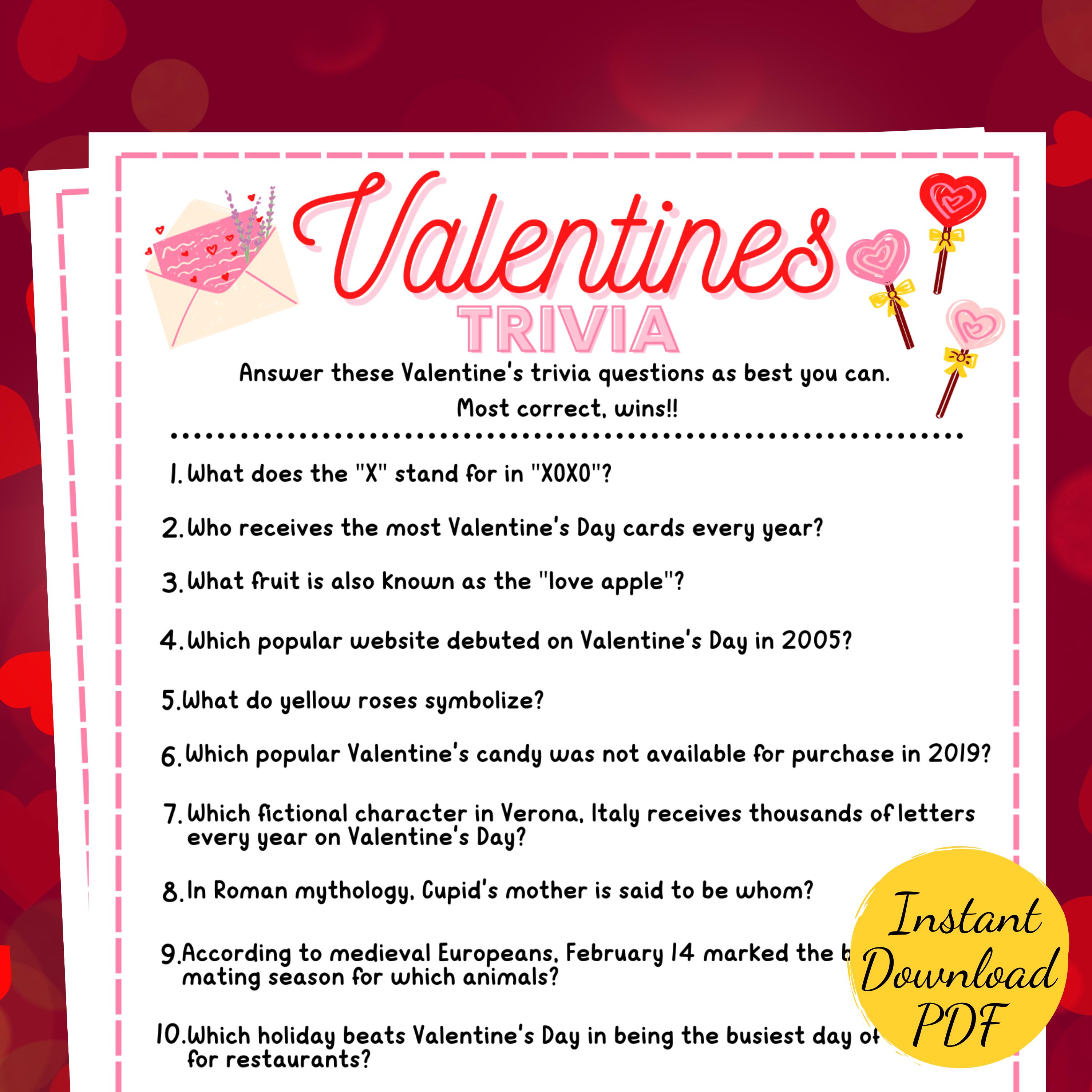 Valentines Day TRIVIA Game - Valentines Day Party Game - Printable ...