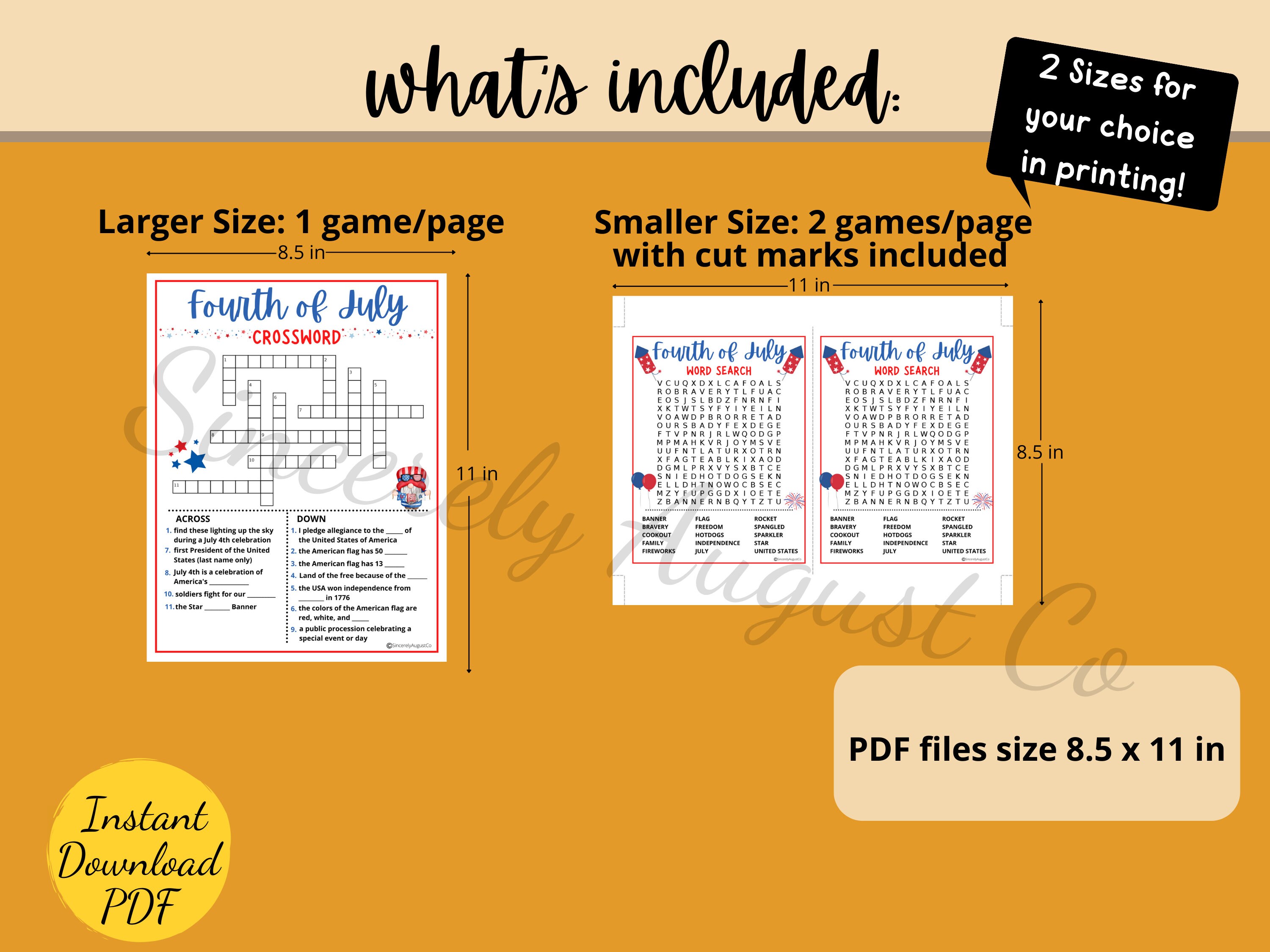 Fourth of July WORD SEARCH - Fourth of July CROSSWORD - July 4th Party ...