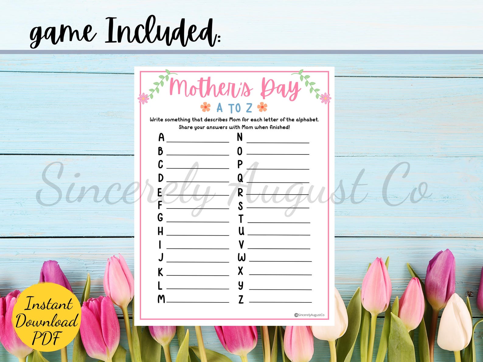 Mothers Day A TO Z - Mothers Day Party Game - Printable Mothers Day ...
