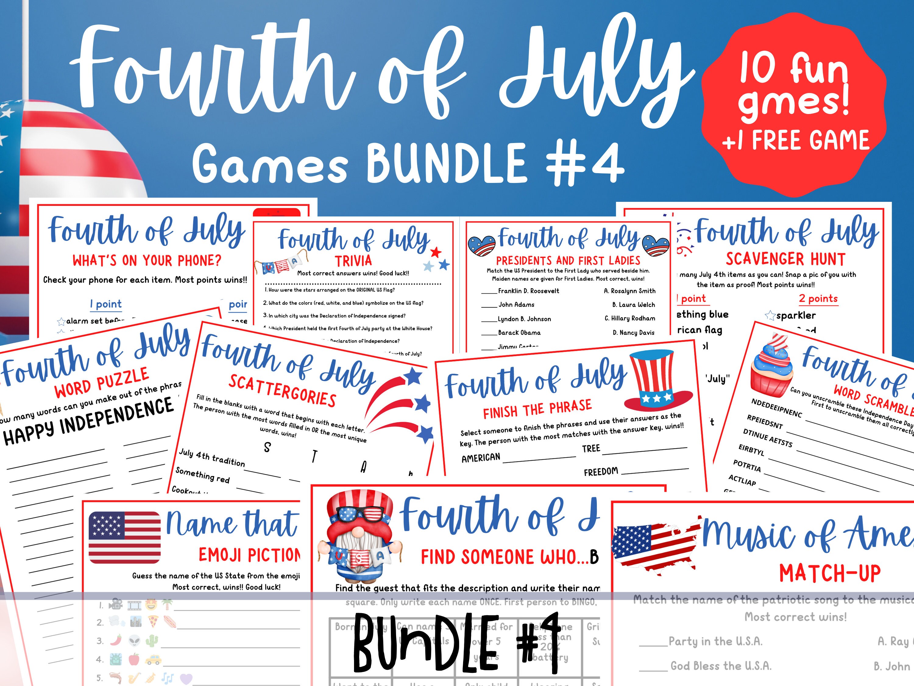Fourth of July Games BUNDLE 10 Game Bundle Printable July - Etsy