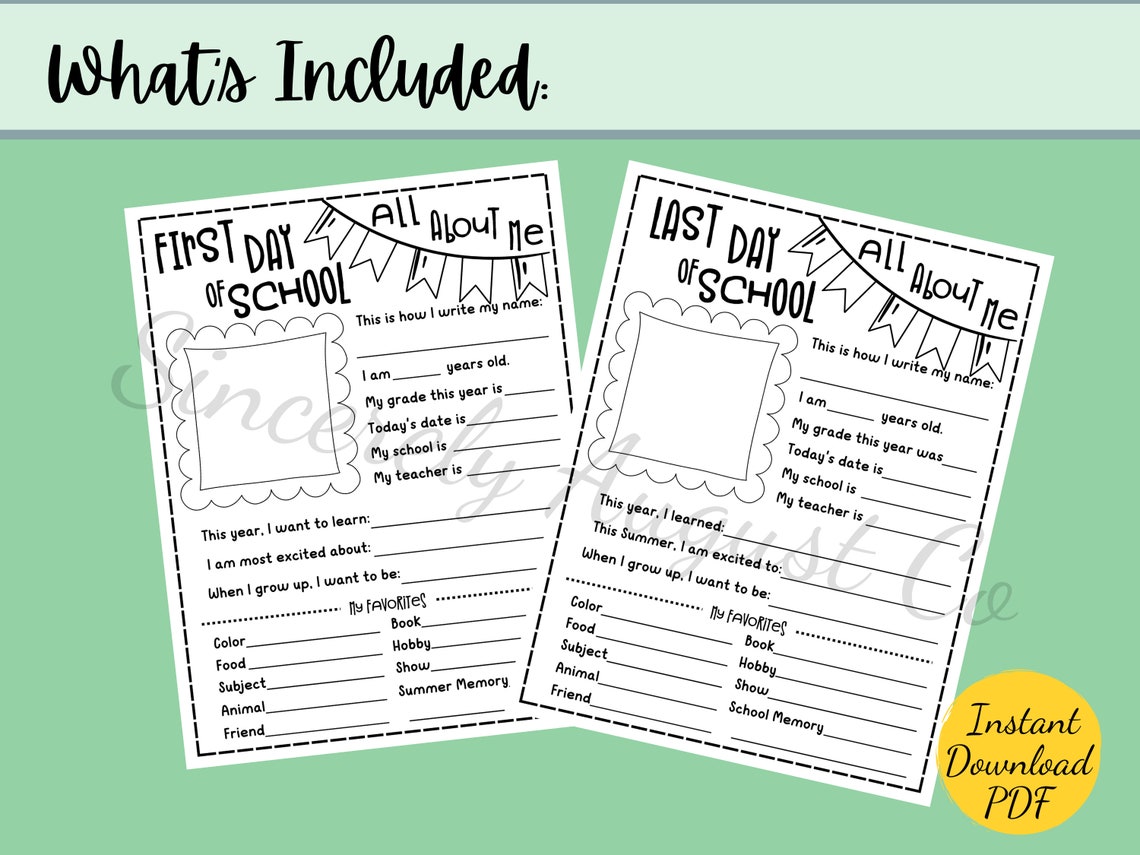 ALL ABOUT ME First Day of School Last Day of School Back to School ...