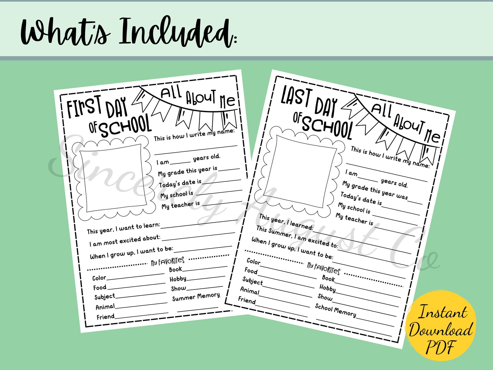 ALL ABOUT ME First Day of School - Last Day of School - Back to School ...