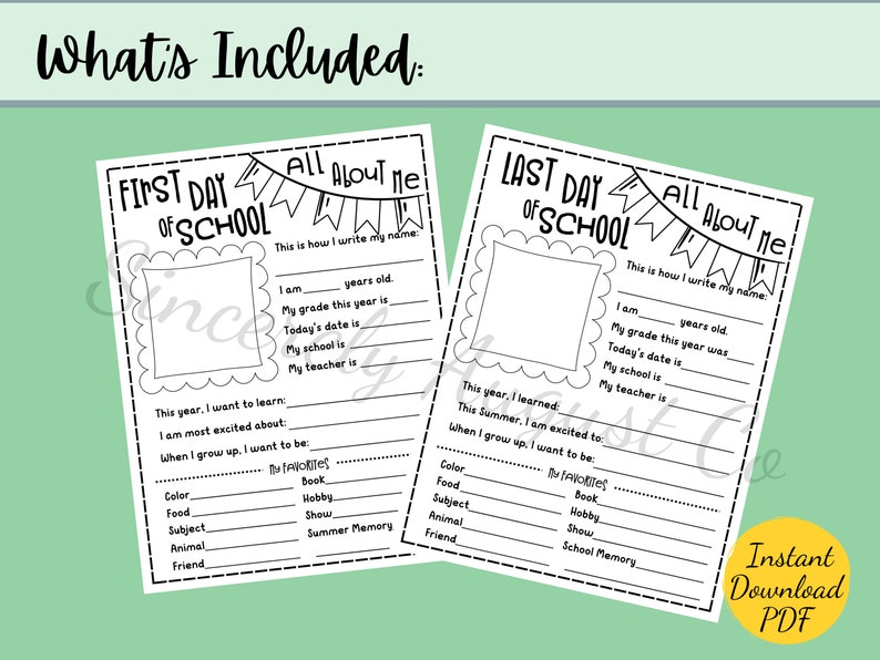 ALL ABOUT ME First Day of School - Last Day of School - Back to School ...