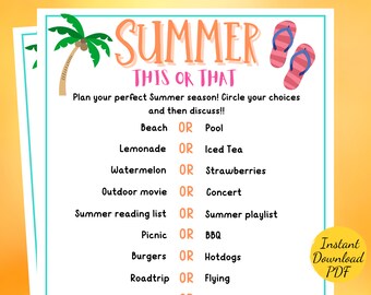 Summer This or That, Would You Rather Game, Printable Summertime Games ...