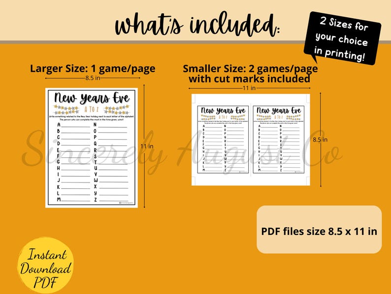 A TO Z New Year's Eve Game - New Year's Eve Party Game - Printable New ...