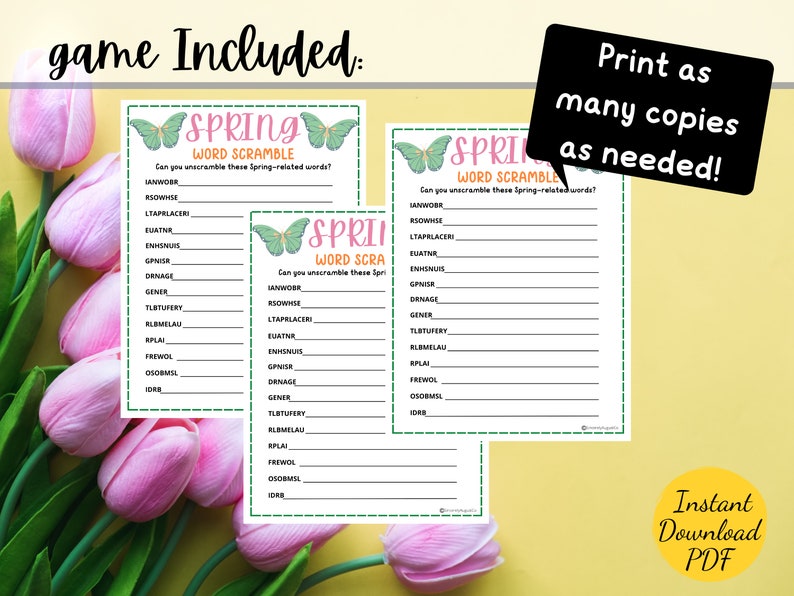 Spring WORD SCRAMBLE Game Printable Spring Season Party Game Word ...