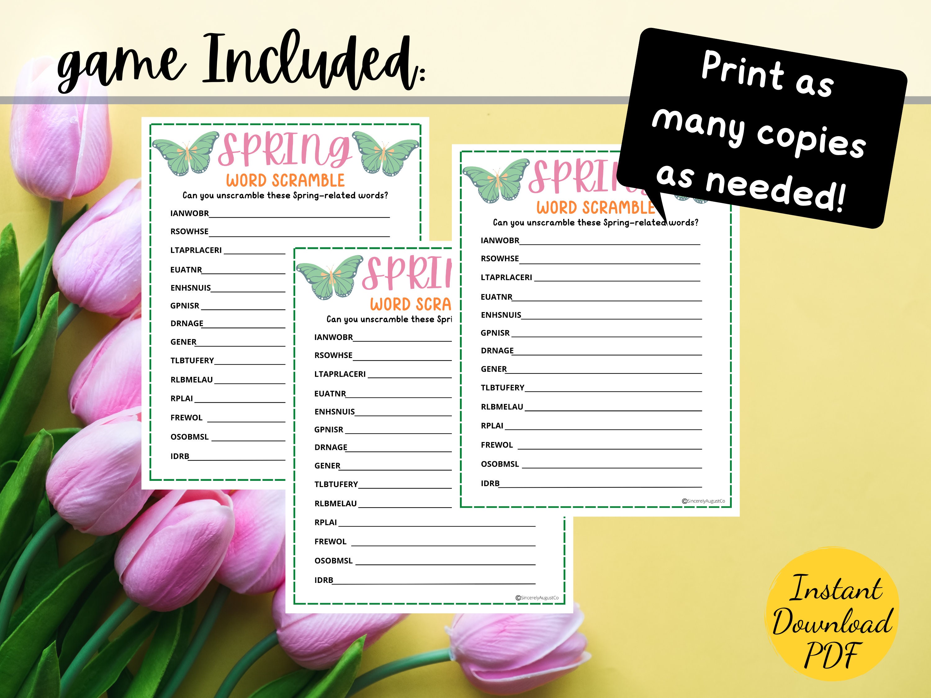 Spring WORD SCRAMBLE Game Printable Spring Season Party Game Word ...