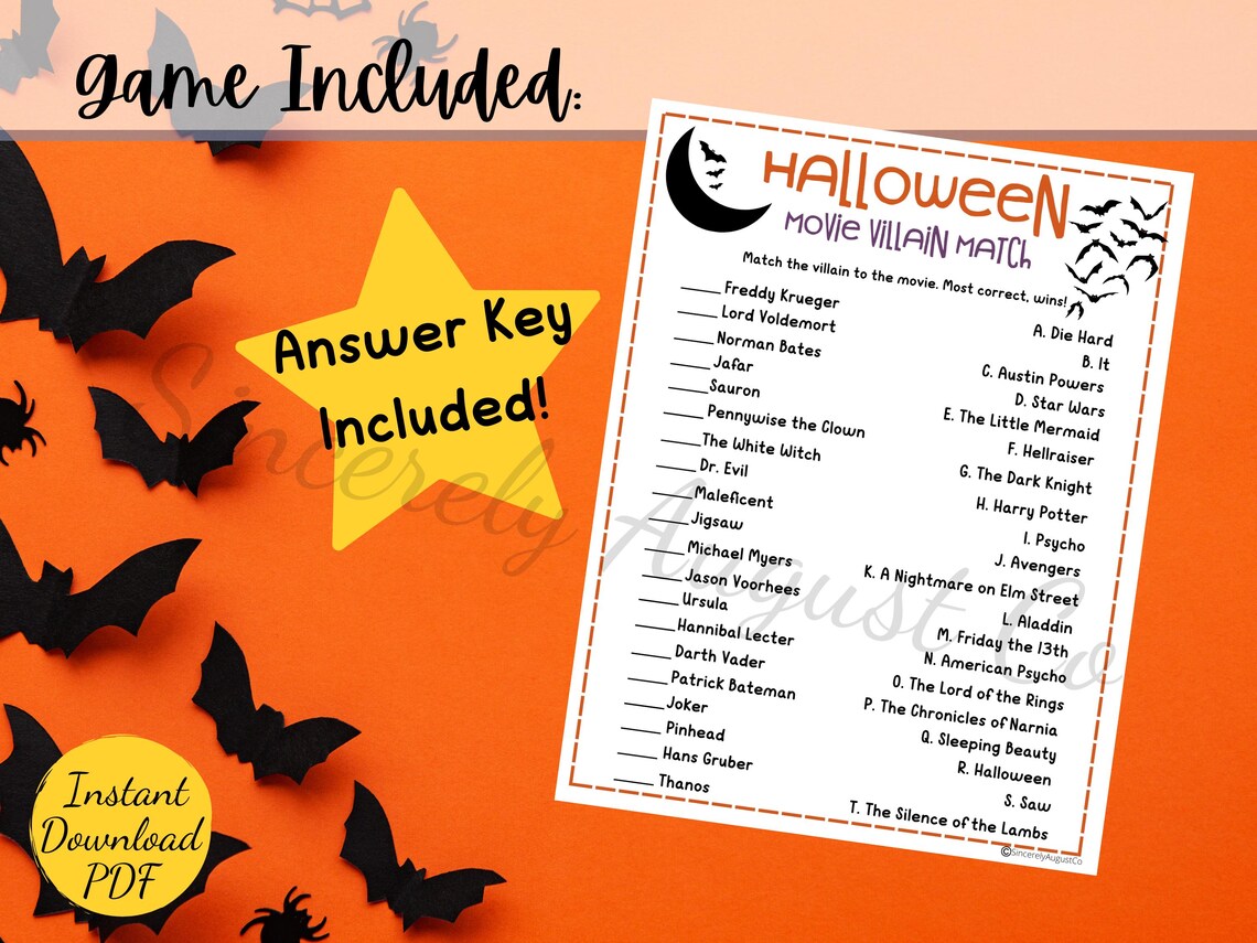 Halloween MOVIE VILLAIN MATCH - Halloween Party Game - Printable ...