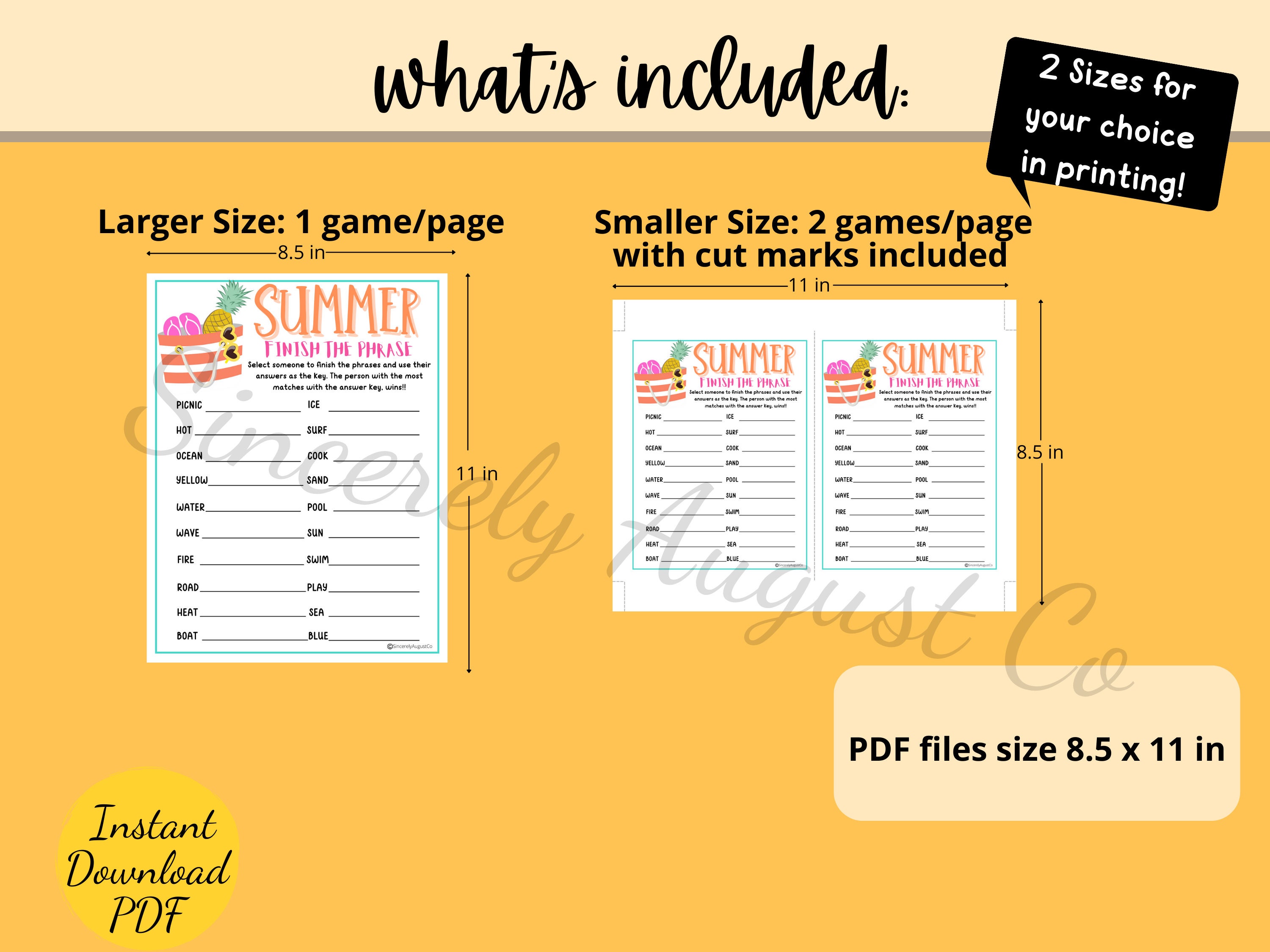 Summer FINISH the PHRASE Game: Printable Party Activity (PDF) - Etsy