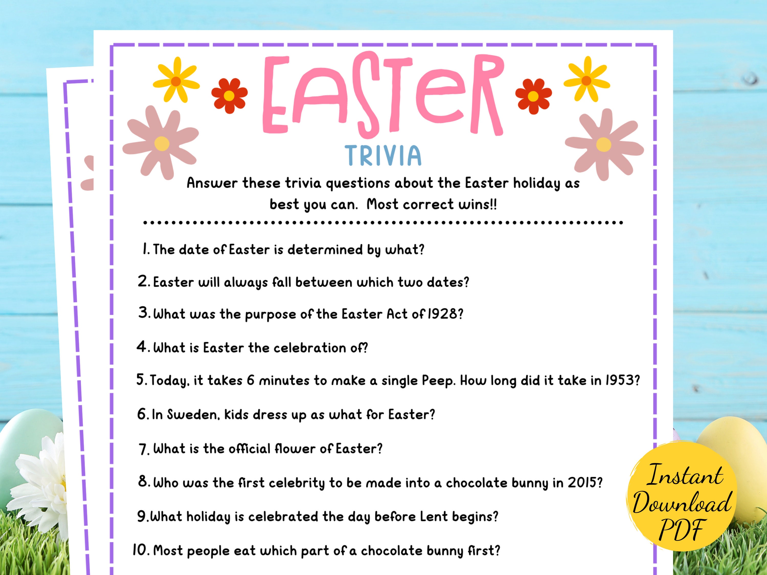 Easter TRIVIA Game Easter Party Game Printable Easter Celebration ...