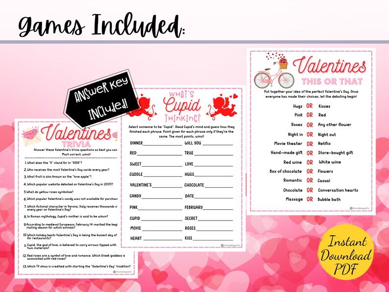 Valentines Day Party Games BUNDLE Printable Valentines Party Games ...