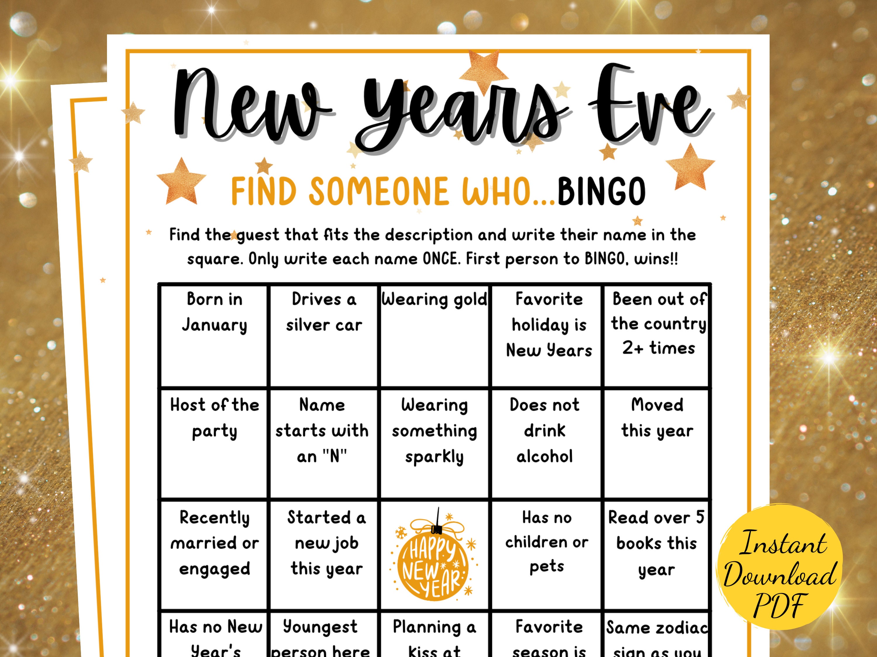 New Years Eve BINGO Game New Years Eve Find the Guest BINGO New Years ...
