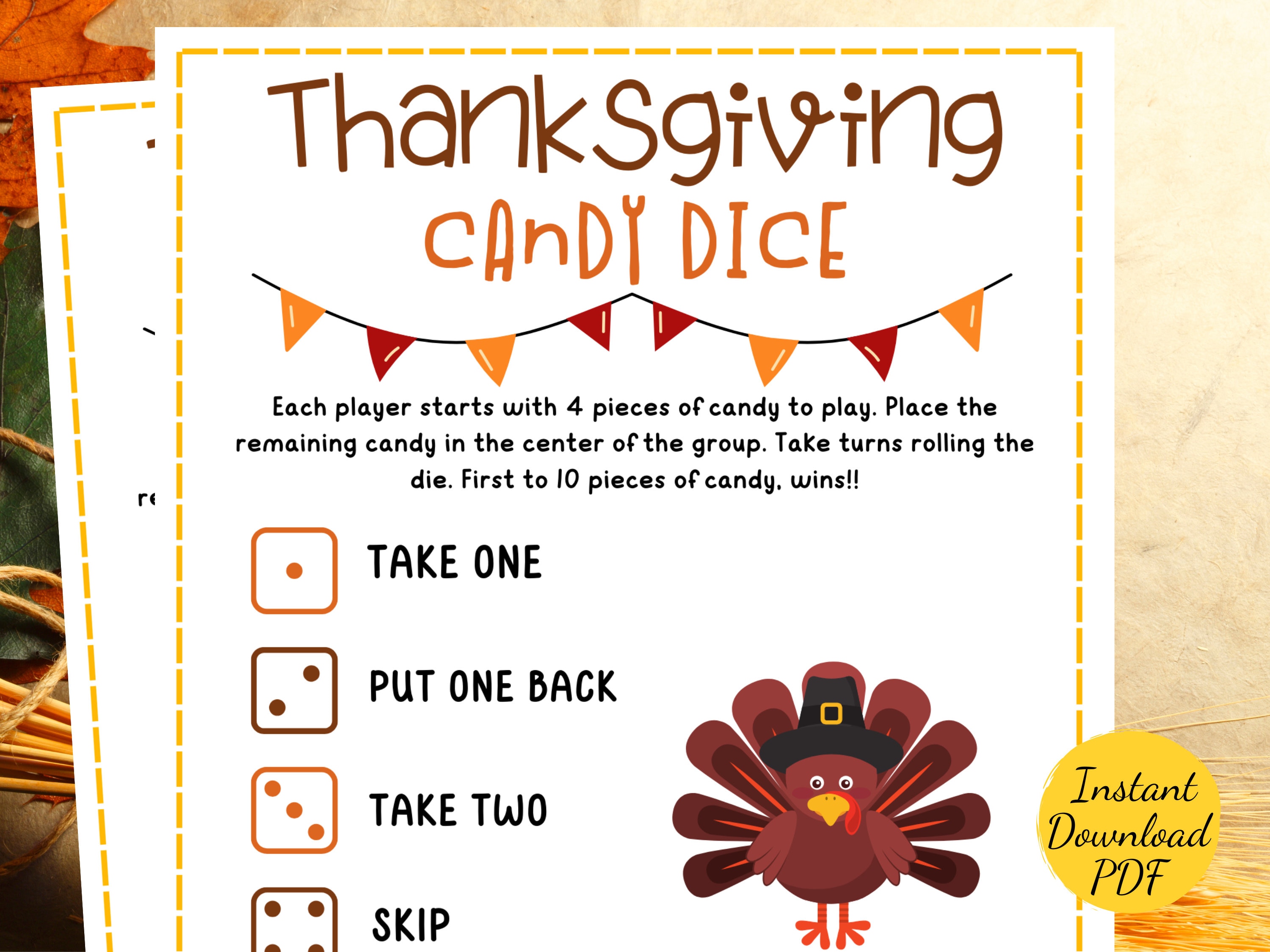 Thanksgiving CANDY DICE Thanksgiving Party Game Printable Thanksgiving ...