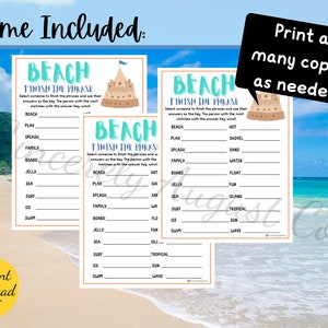 Beach FINISH the PHRASE Game: Summer Party Fun (printable PDF) - Etsy