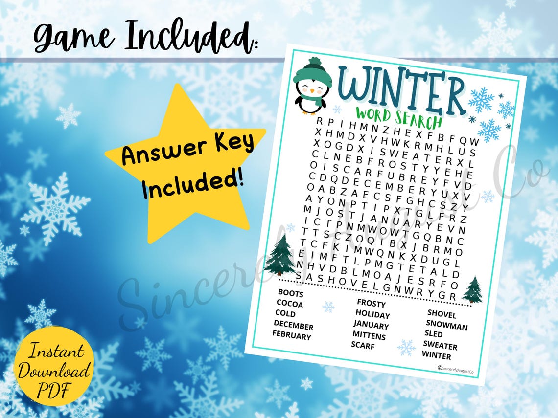 Winter WORD SEARCH & CROSSWORD Games: Printable Winter Activity ...