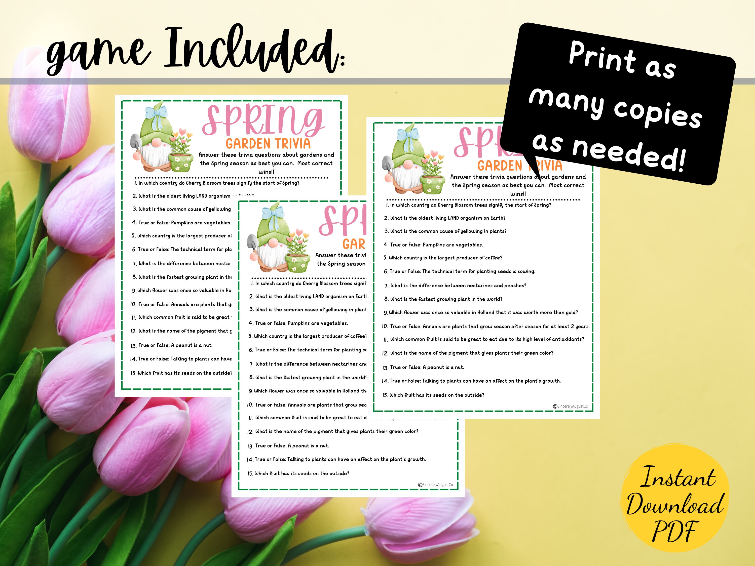 Spring GARDEN TRIVIA Game Printable Spring Season Party Game Spring ...