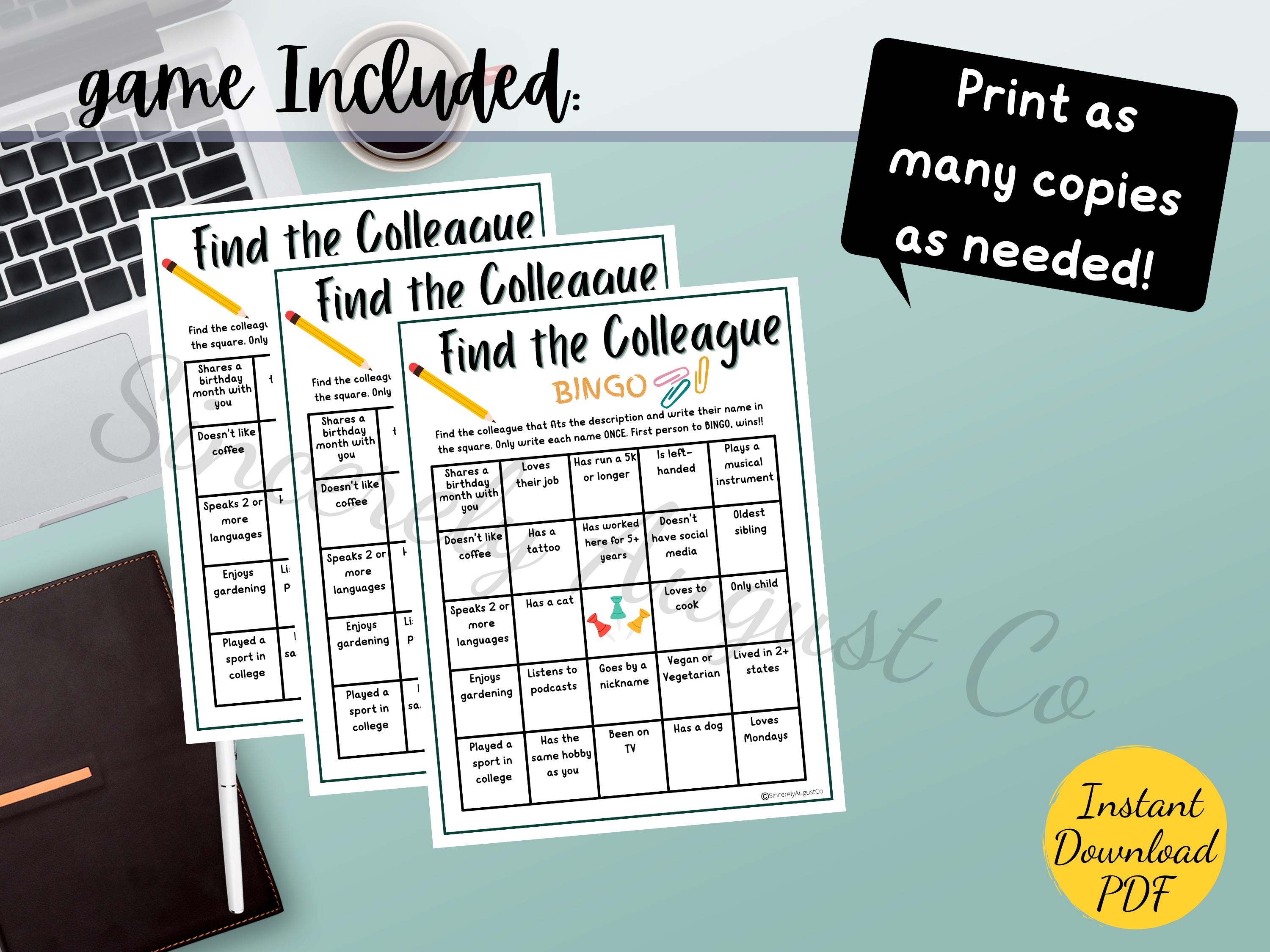 Office Icebreaker FIND the COLLEAGUE BINGO Game: Team Building Activity ...