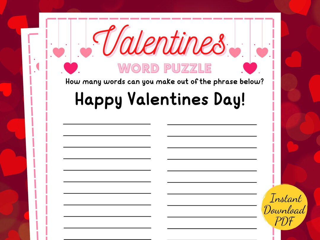 Valentine's Day WORD PUZZLE Game Valentines Day Party Game Printable ...