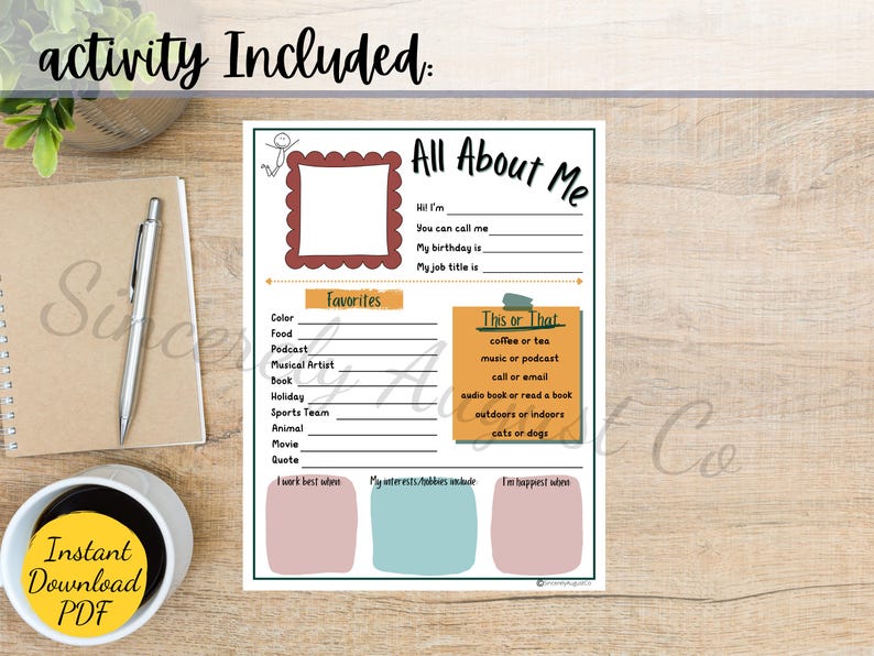 Office ALL ABOUT ME Printable Printable Workplace Activity Teambuilding ...