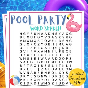Pool Party WORD SEARCH Game: Printable Summer Activity (PDF) - Etsy ...