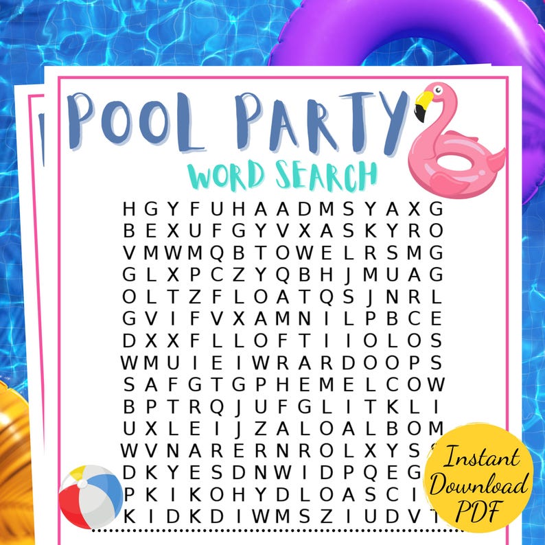 Pool Party WORD SEARCH Game: Printable Summer Activity (PDF) - Etsy