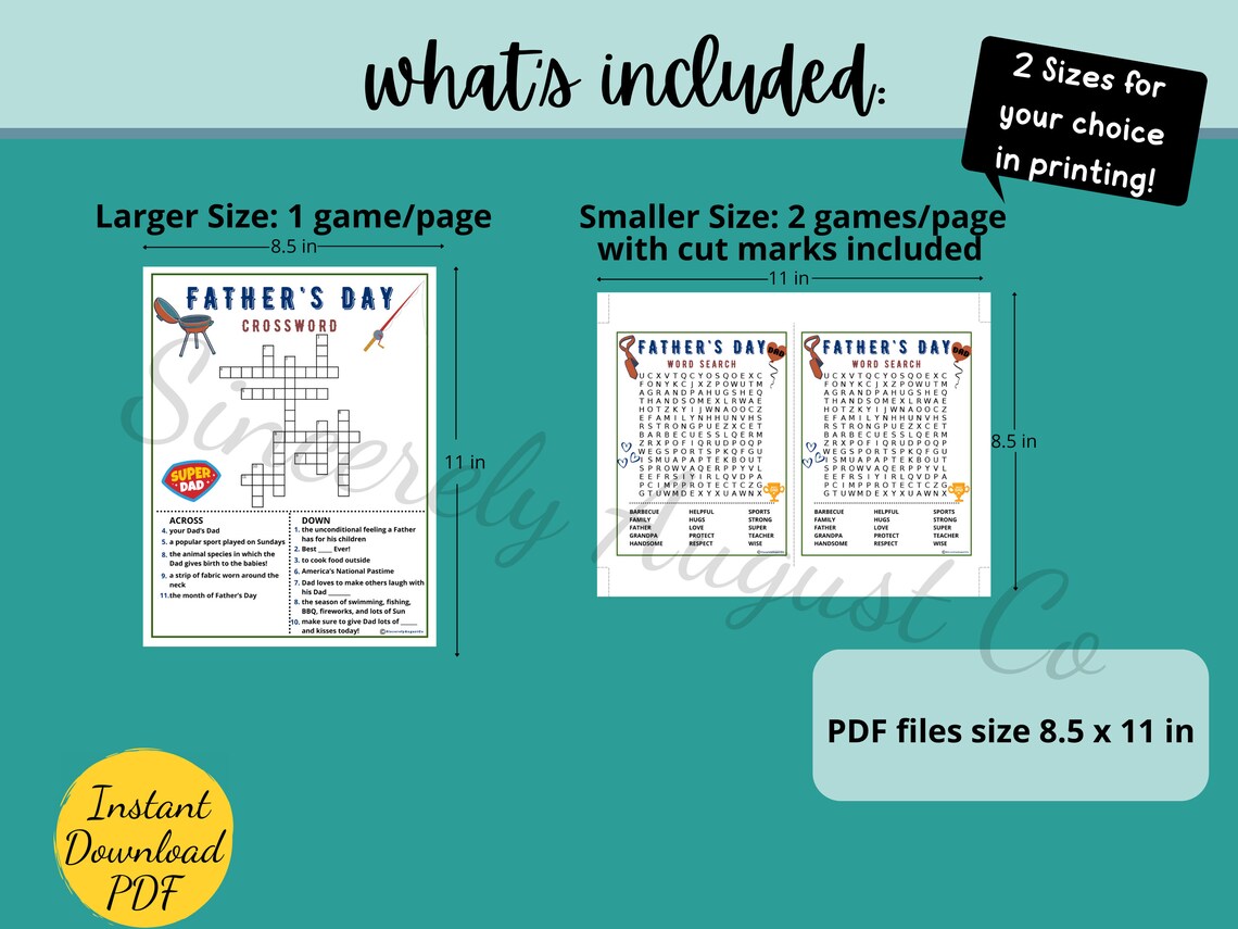 Fathers Day WORD SEARCH - Fathers Day CROSSWORD - Fathers Day Party ...